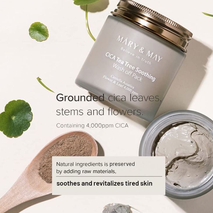 Mary and may Vegan Cica Tea Tree Soothing Wash Off Pack 125ml / 4.4 fl ...